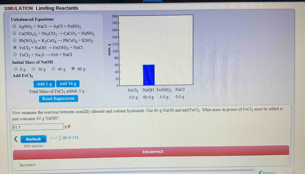 Solved [Relerences SIMULATION Limiting Reactants 180 mass, | Chegg.com