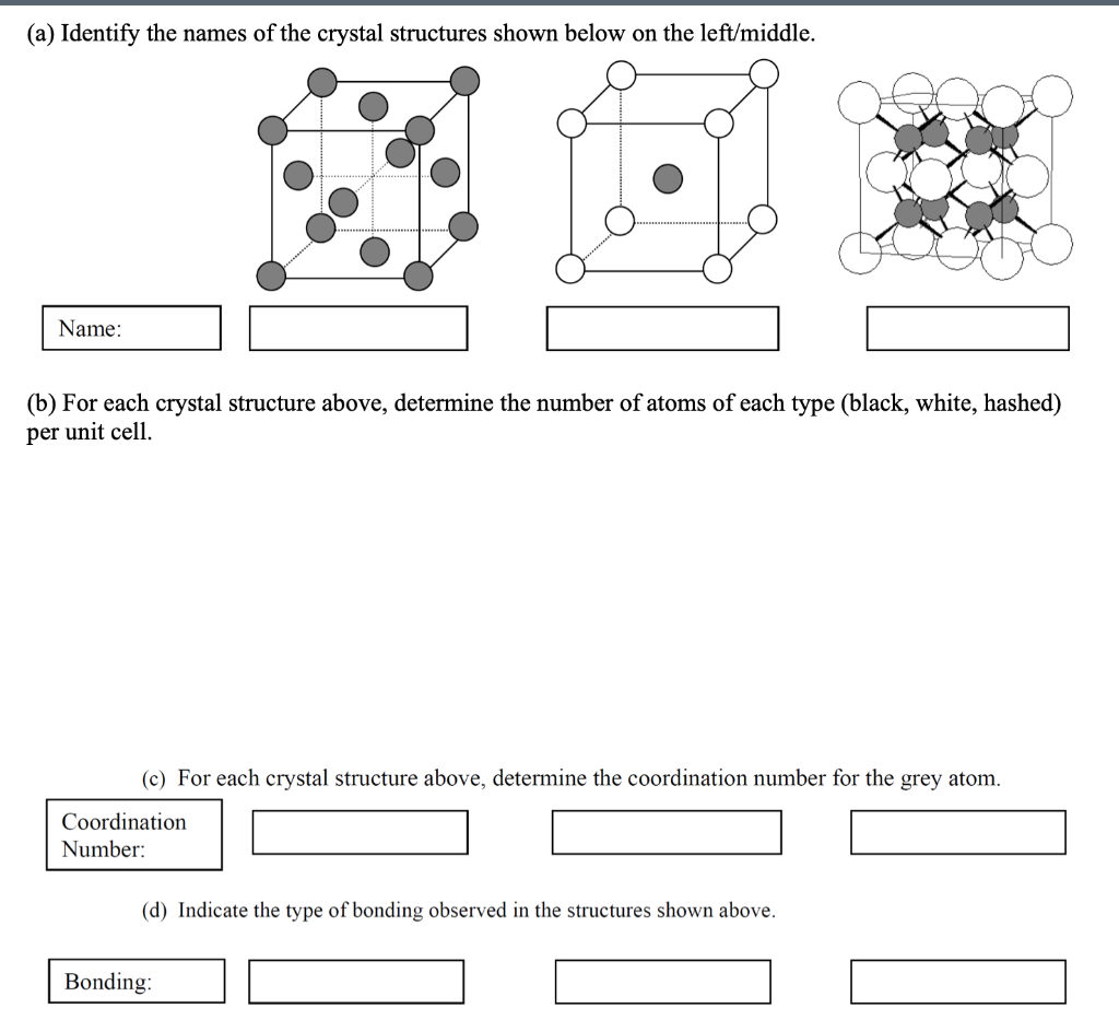 Solved (a) Identify the names of the crystal structures | Chegg.com