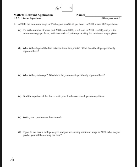 Solved 25 Name: Math 91 Relevant Application RA 5: Linear | Chegg.com