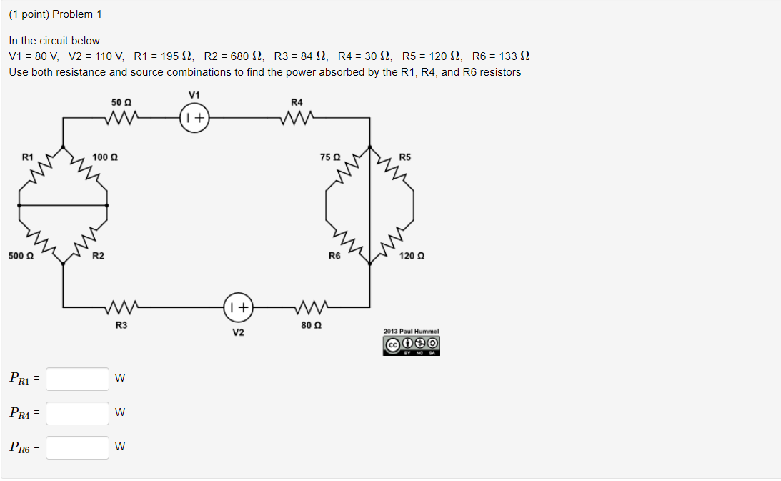 Solved (1 point) Problem 1 In the circuit below: V1 = 80 V, | Chegg.com