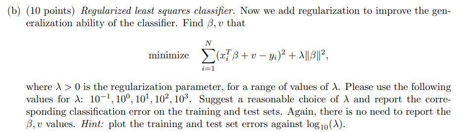 Least squares classification with regularization. The | Chegg.com