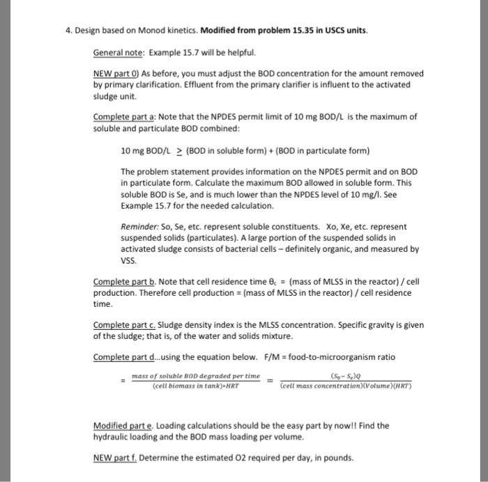 4. Design based on Monod kinetics. Modified from | Chegg.com