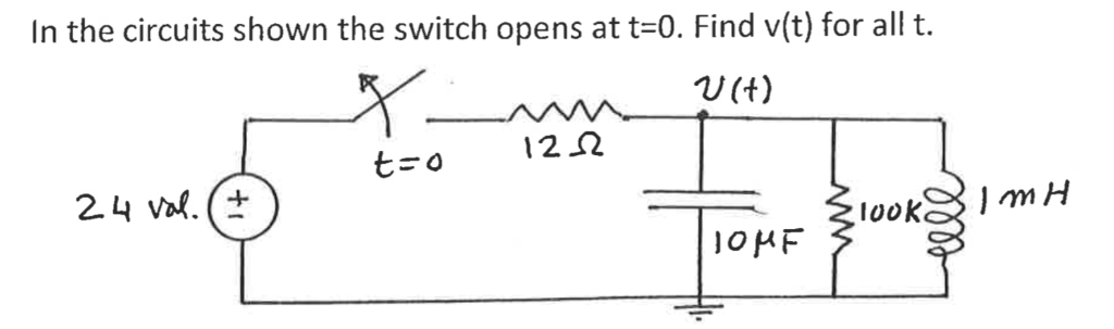 Solved In the circuits shown the switch opens at t-0. Find | Chegg.com
