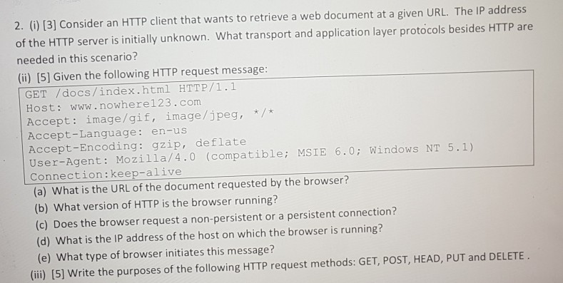 Solved 2. (i) 13] Consider an HTTP client that wants to | Chegg.com