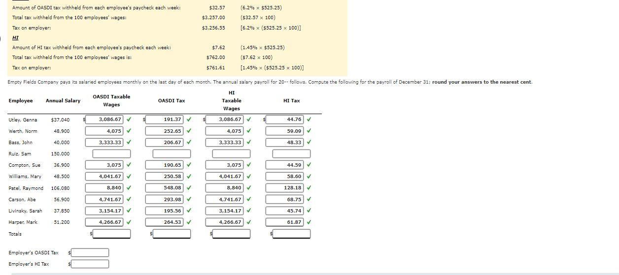 Solved Amount of OASDI tax withheld from each employee’s | Chegg.com