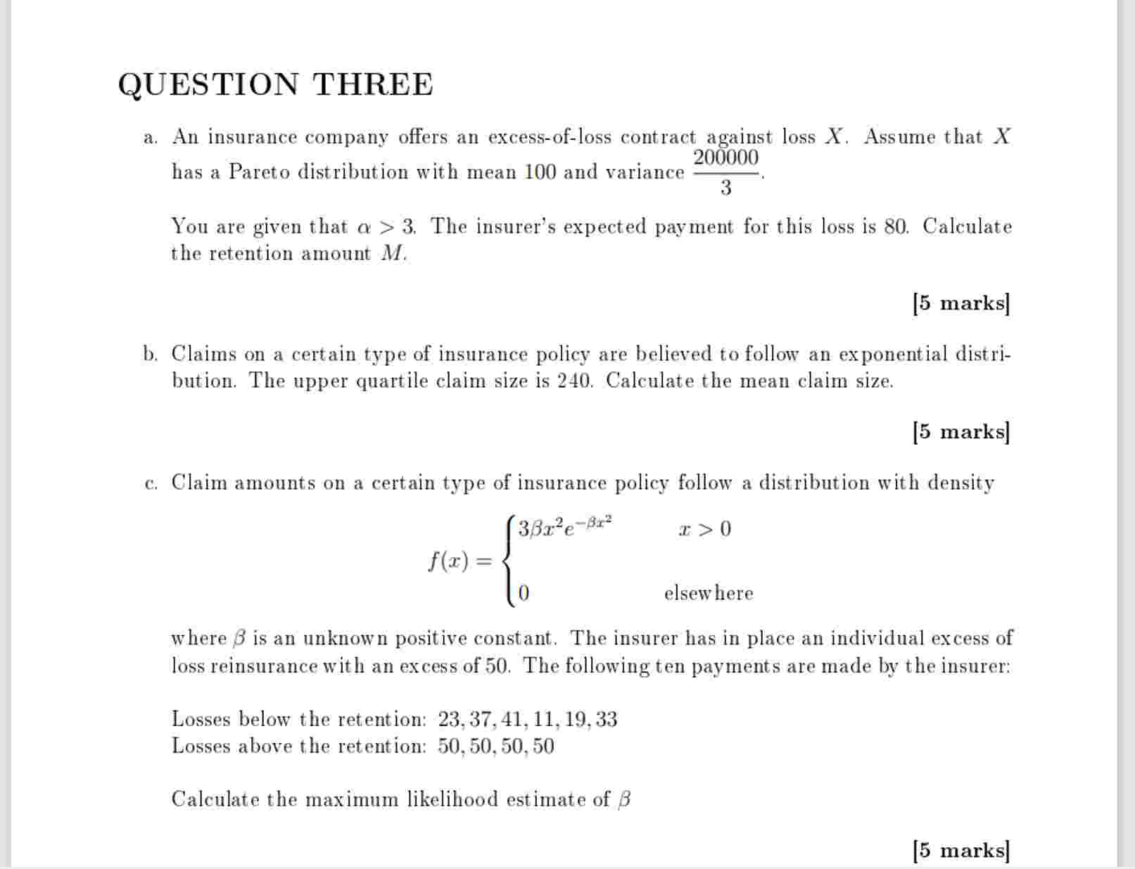 Solved QUESTION THREEa. An ﻿insurance company offers an | Chegg.com