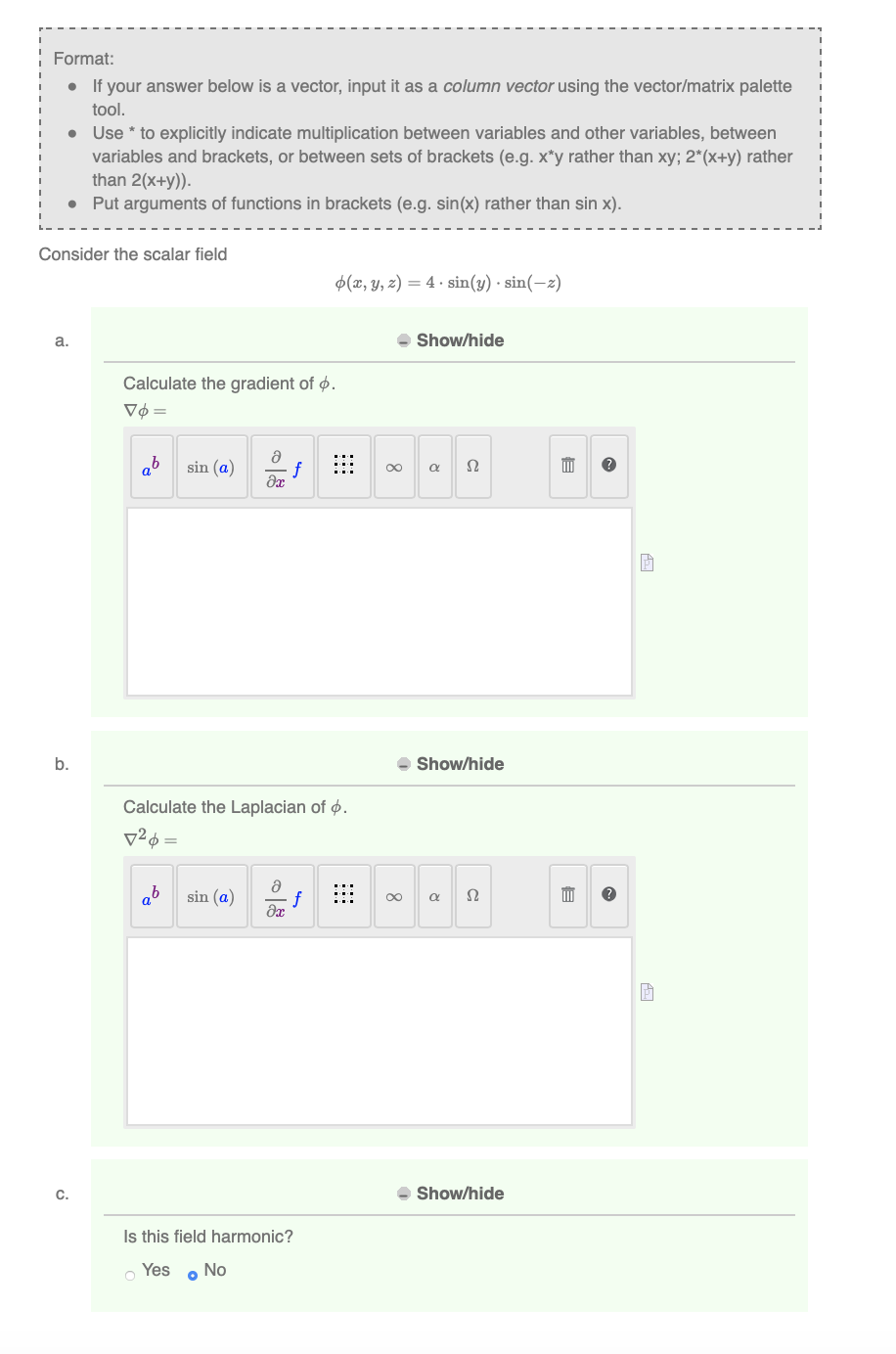 Solved Format: • If your answer below is a vector, input it | Chegg.com