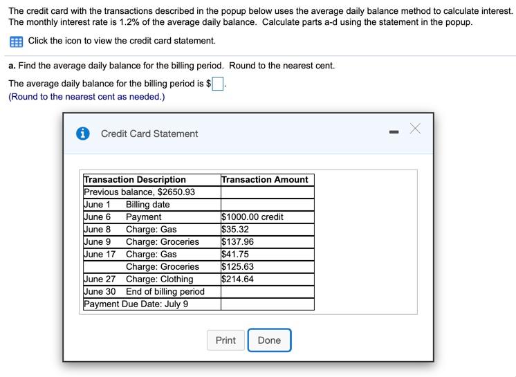 Solved The Credit Card With The Transactions Described In Chegg