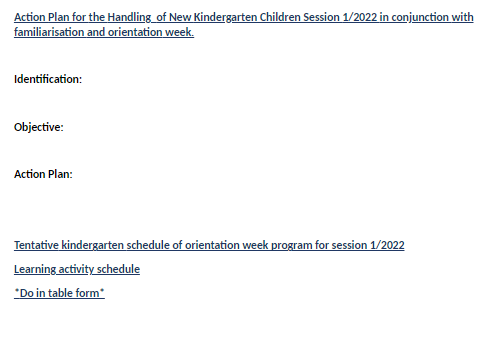 Action Plan for the Handling of New Kindergarten | Chegg.com