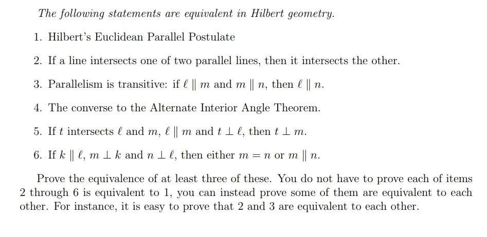 Solved The Following Statements Are Equivalent In Hilbert