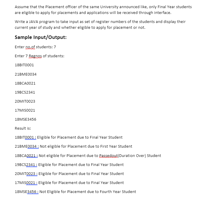 Solved A university assigns the Register Number for the | Chegg.com