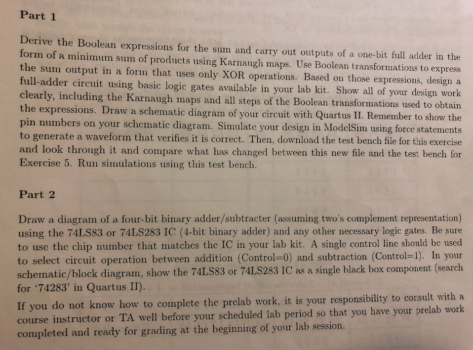 Solved Part 1 Derive The Boolean Expressions For The Sum And 6699