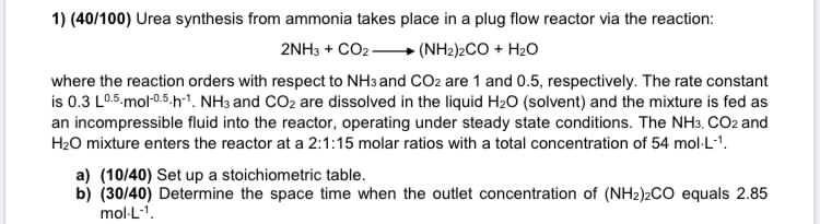 Solved 1) (40/100) Urea synthesis from ammonia takes place | Chegg.com