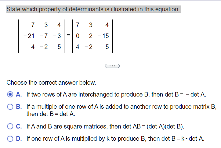 Solved State which property of determinants is illustrated | Chegg.com