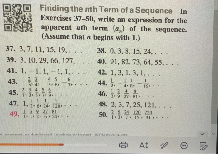 Solved Finding the rth Term of a Sequence Exercises 37-50, | Chegg.com
