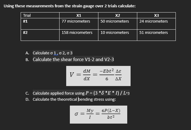 Solved Need help with Parts A-D utilizing formulas. Data was | Chegg.com