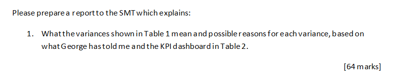 Please prepare a report to the SMT which explains: 1. | Chegg.com