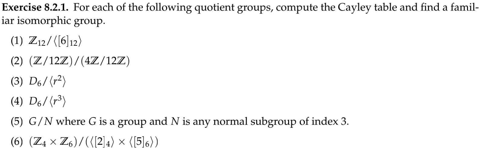 Solved Exercise 8.2.1. For each of the following quotient | Chegg.com