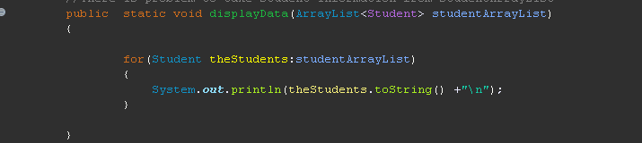 Solved \}pulic static void displayData(krrayList | Chegg.com