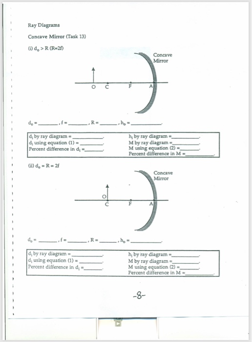 Solved Ray Diagrams Concave Mirror (Task 13) G) do > R | Chegg.com