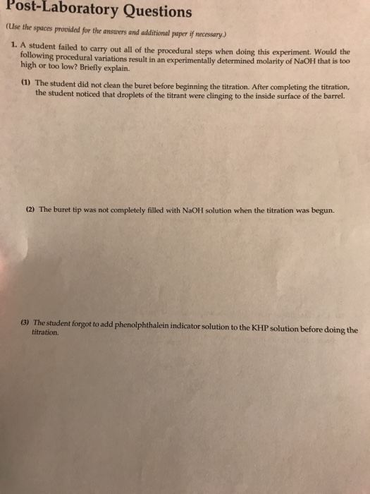 Solved Post-Laboratory Questions (Use the spaces provided | Chegg.com