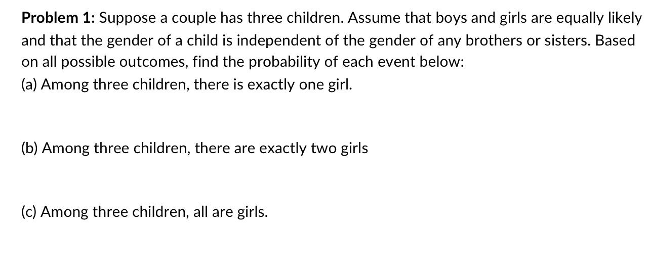 Solved Problem 1: Suppose a couple has three children. | Chegg.com