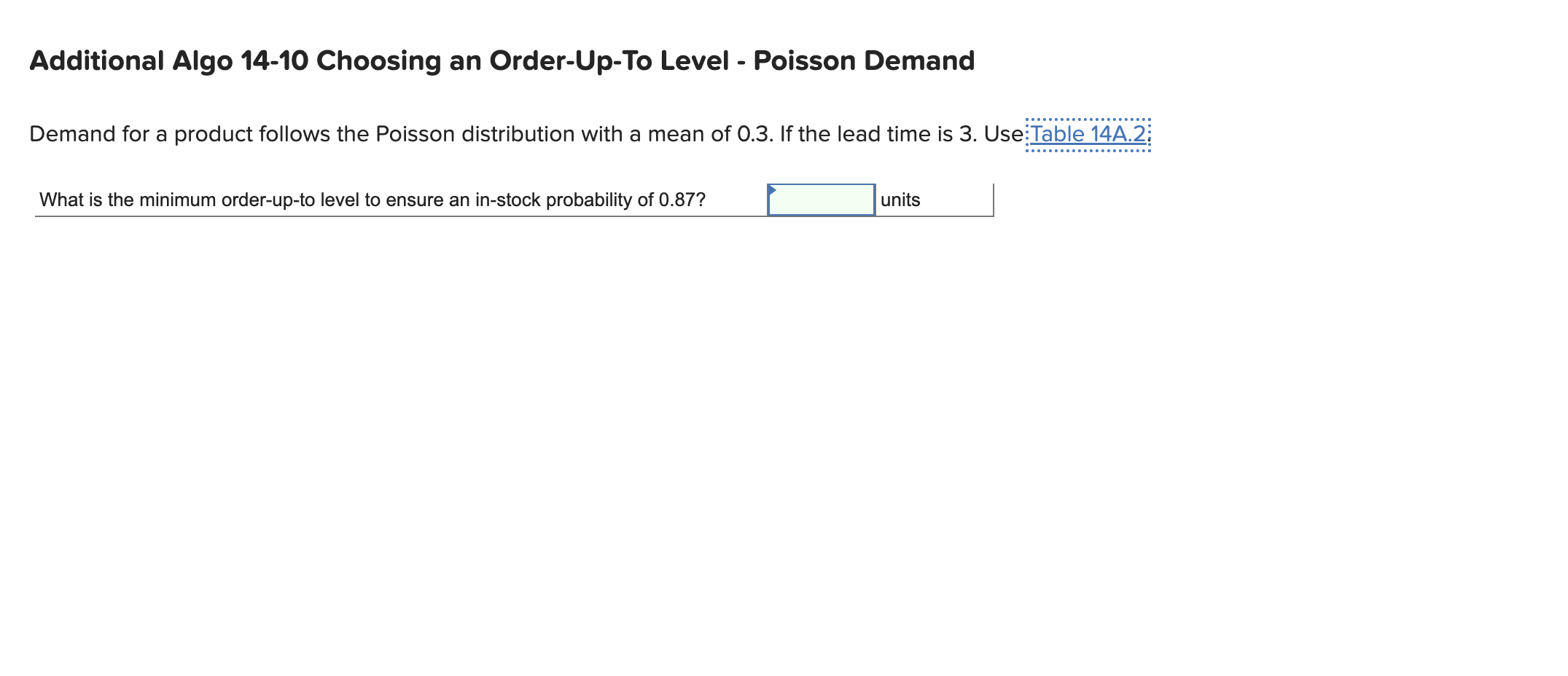Solved Additional Algo 14-10 Choosing an Order-Up-To Level - | Chegg.com