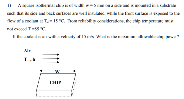 Solved A square isothermal chip is of width w = 5 mm on a | Chegg.com