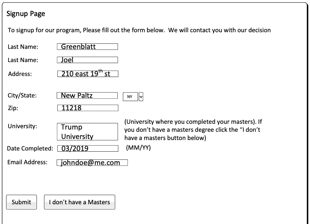 Solved The sample wireframe below allows a person to sign up | Chegg.com