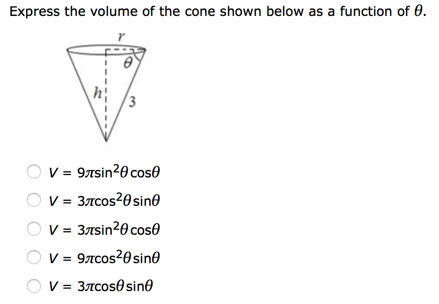 Solved Express the volume of the cone shown below as a | Chegg.com