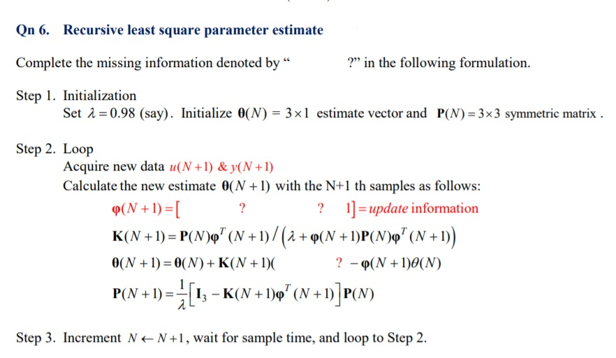 Qn 6 Recursive Least Square Parameter Estimate