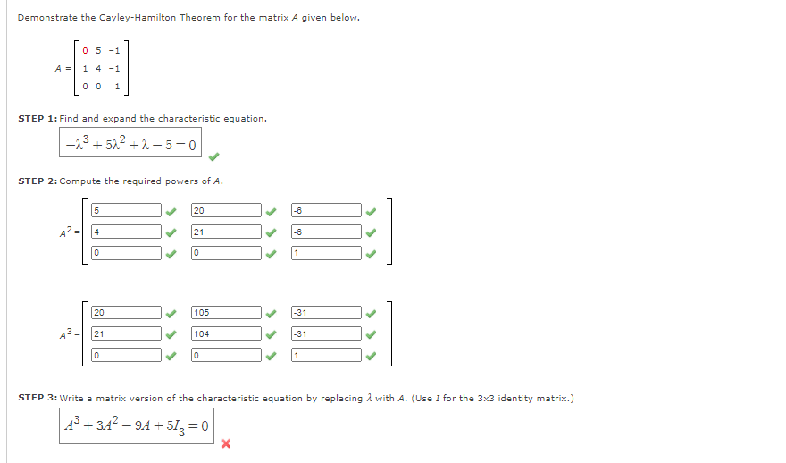 Solved Demonstrate the Cayley-Hamilton Theorem for the | Chegg.com