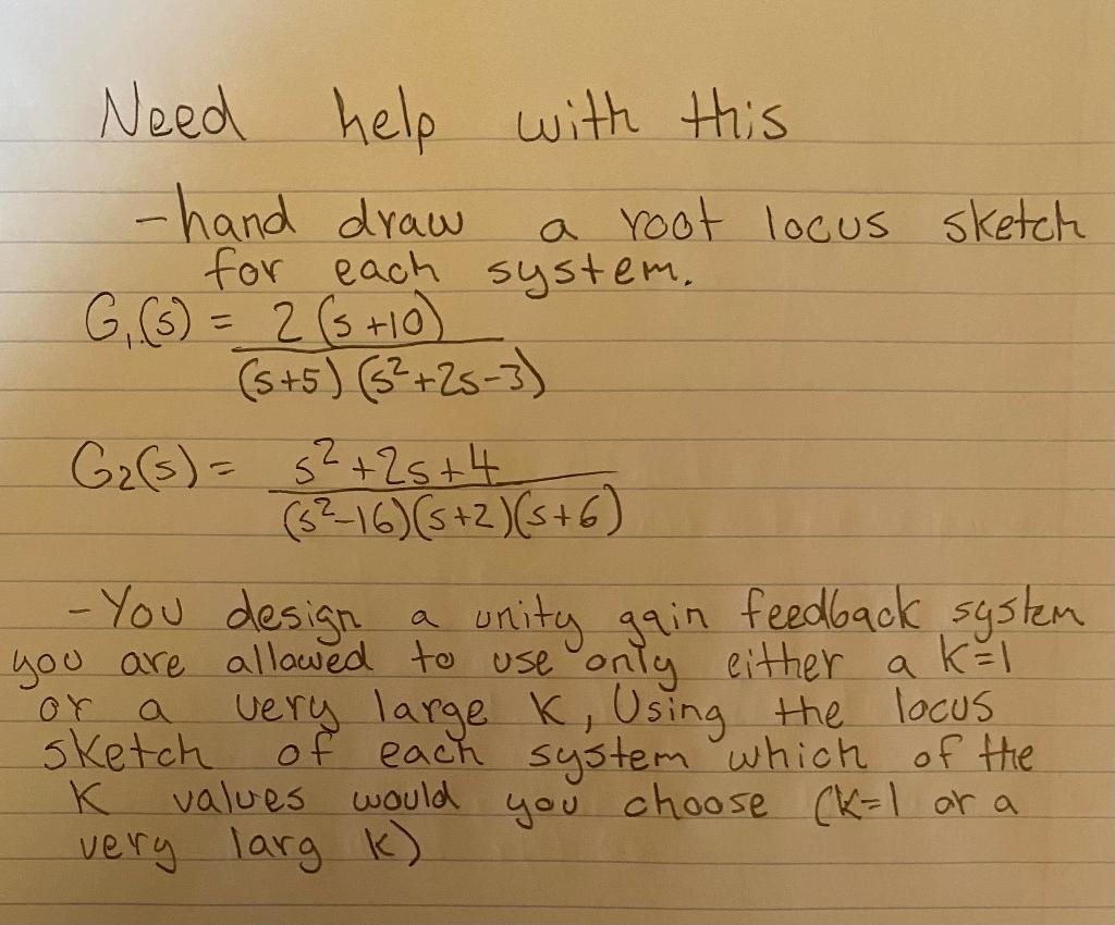 Solved Need help with this -hand draw a root locus sketch | Chegg.com