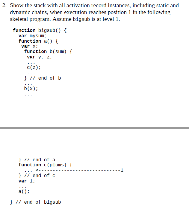 Solved 2. Show the stack with all activation record | Chegg.com