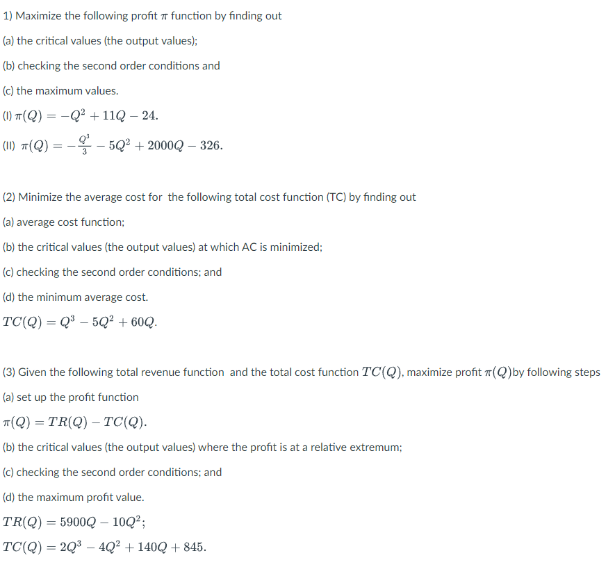 Solved Maximize the following profit π ﻿function by finding | Chegg.com
