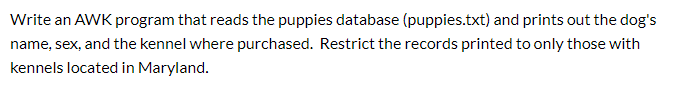 Solved UNIX/LINUX/PYTHON Write an AWK program that reads the | Chegg.com