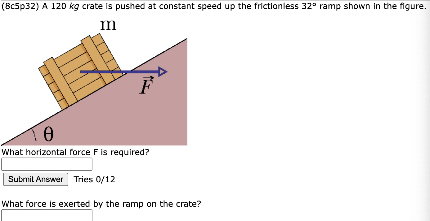 Solved What horizontal force F is required? Tries 0/12 What | Chegg.com