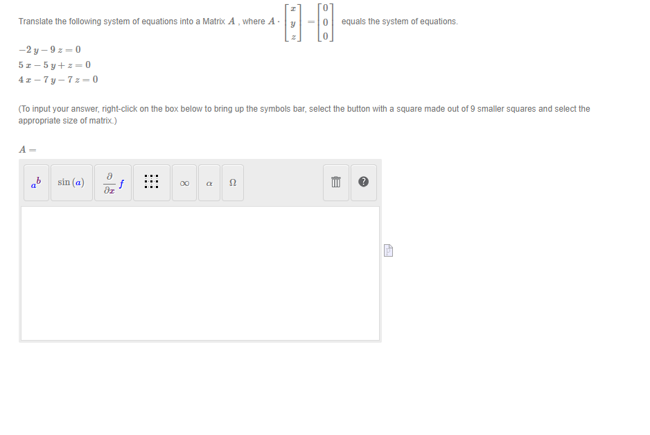 Solved Translate the following system of equations into a | Chegg.com