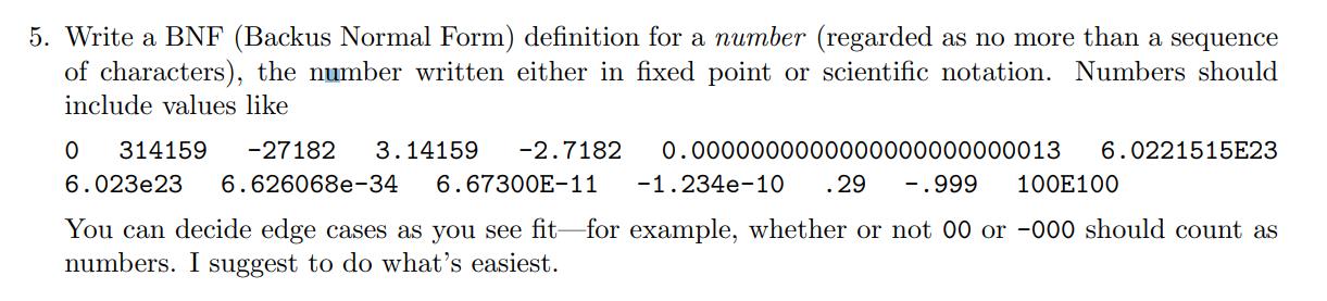 Solved 5. Write a BNF (Backus Normal Form) definition for a | Chegg.com