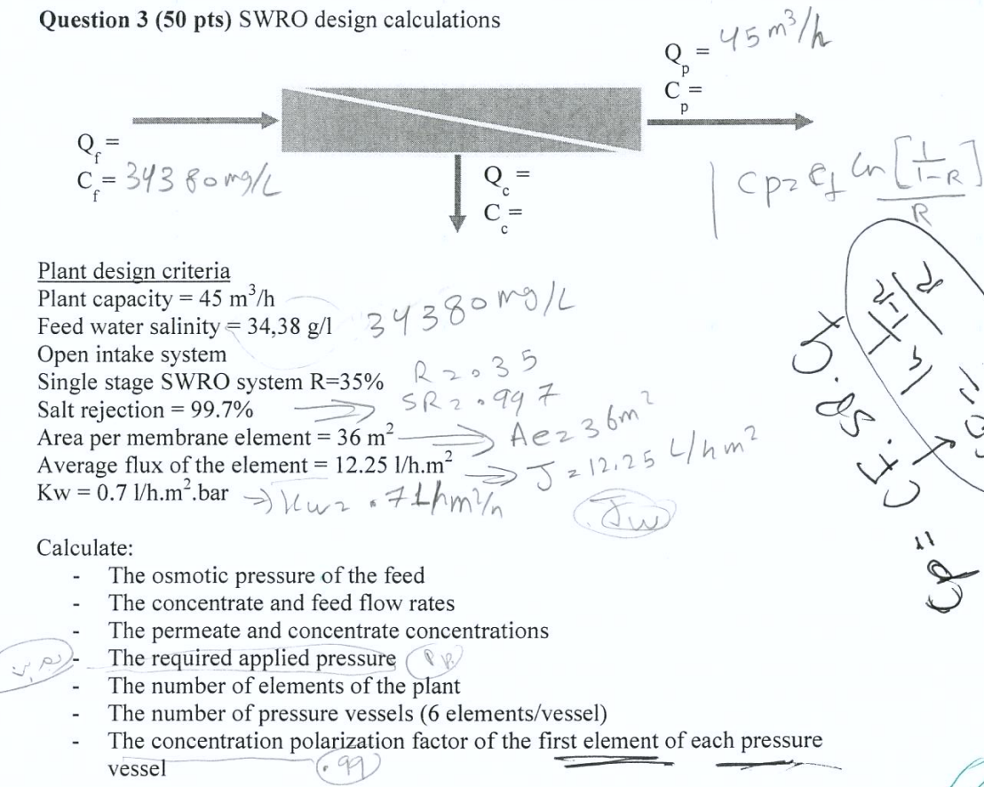 Question 3 (50 pts) SWRO design calculations . 45 | Chegg.com