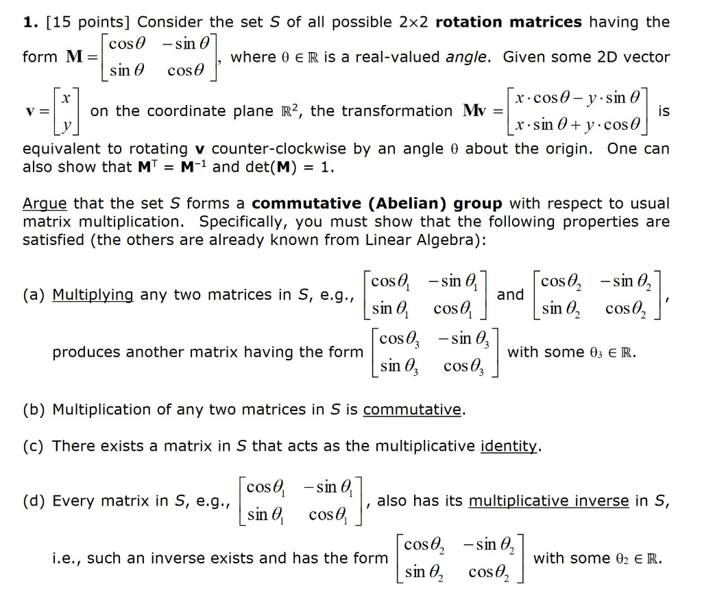 Solved 1. (15 points] Consider the set s of all possible 2x2 | Chegg.com