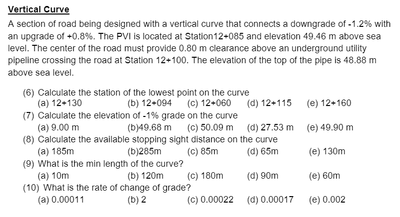 Solved Vertical Curve A section of road being designed with | Chegg.com