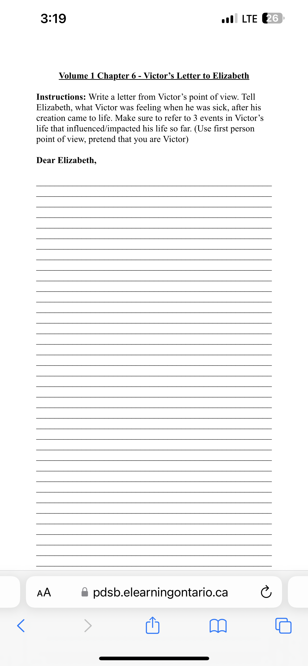 3:19 .II LTE 26 Volume 1 Chapter 6 - Victor's Letter | Chegg.com