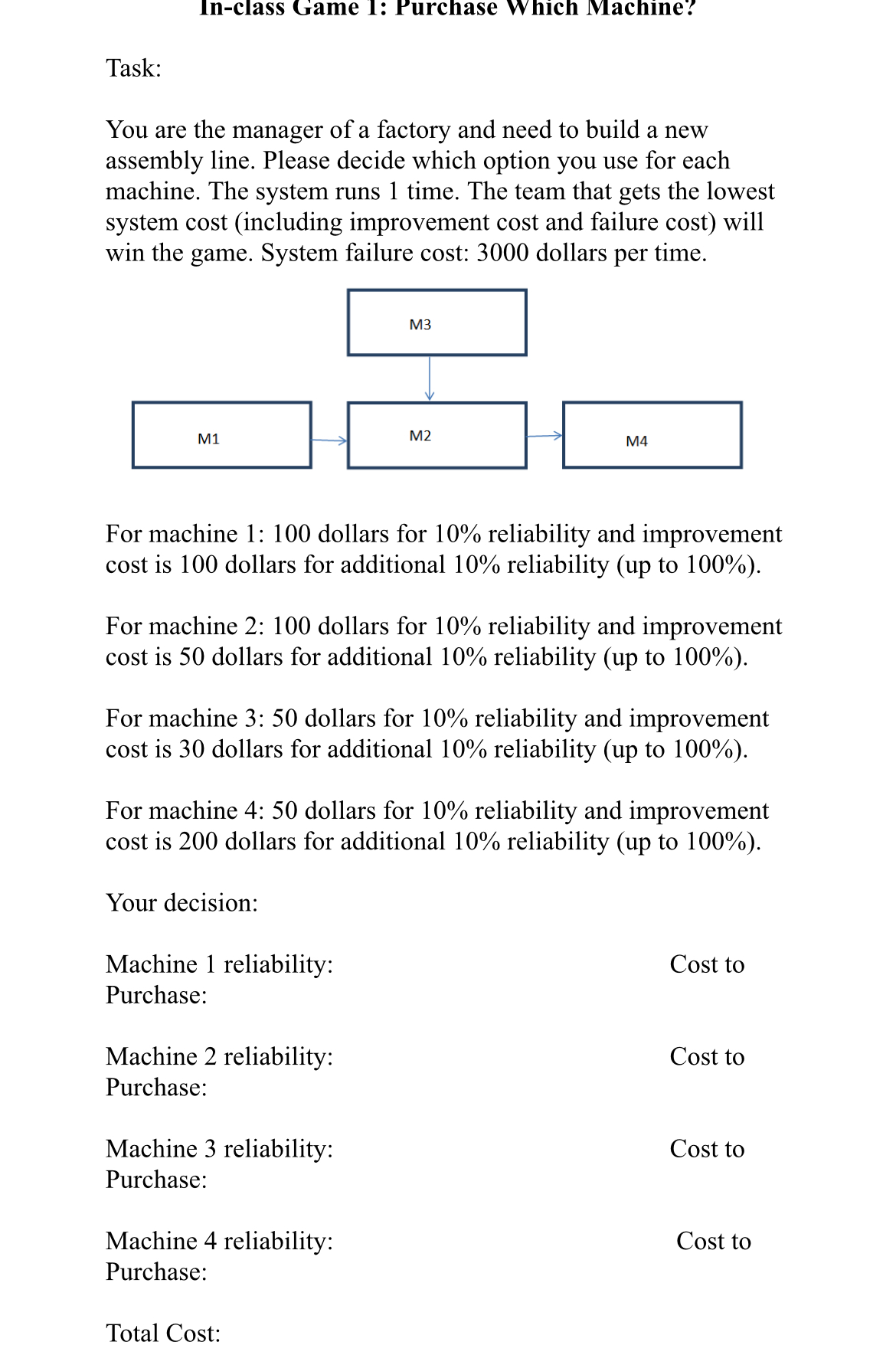 Solved by an EXPERT In-class Game 1: Purchase Which Machine?Task:You are | Chegg.com
