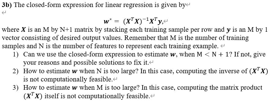 Solved 3b) The closed-form expression for linear regression | Chegg.com