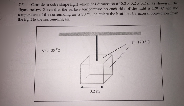 Solved 7.5 Consider a cube shape light which has dimension | Chegg.com