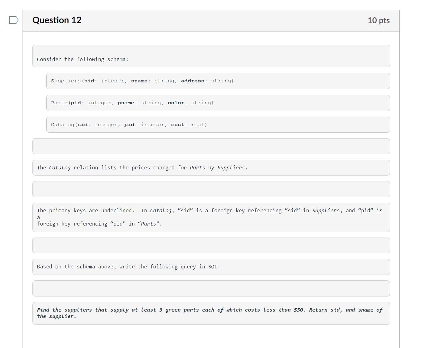 Solved Consider the following two SQL queries over the | Chegg.com