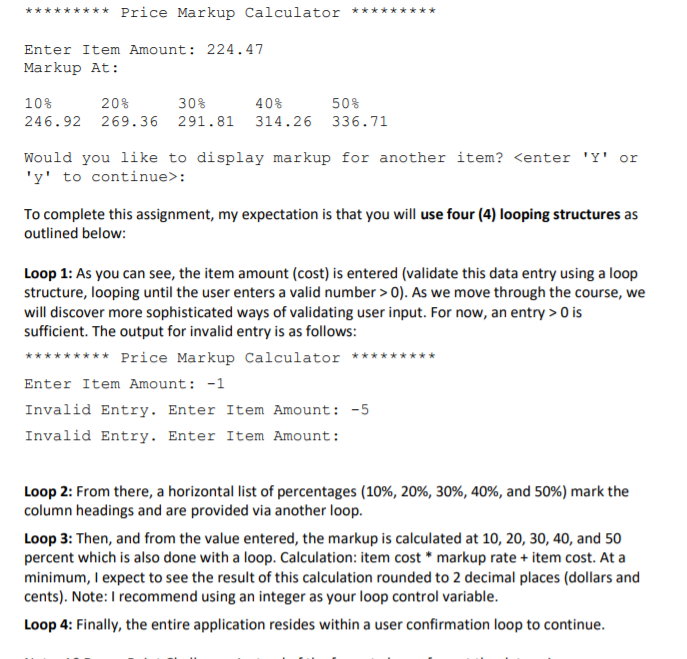 Solved ****** Price Markup Calculator Enter Item Amount: | Chegg.com