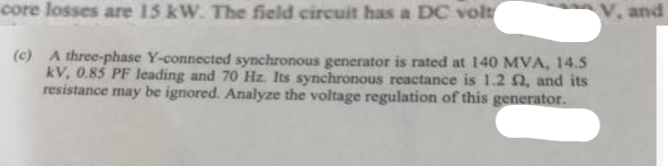 Solved (c) A three-phase Y-connected synchronous generator | Chegg.com