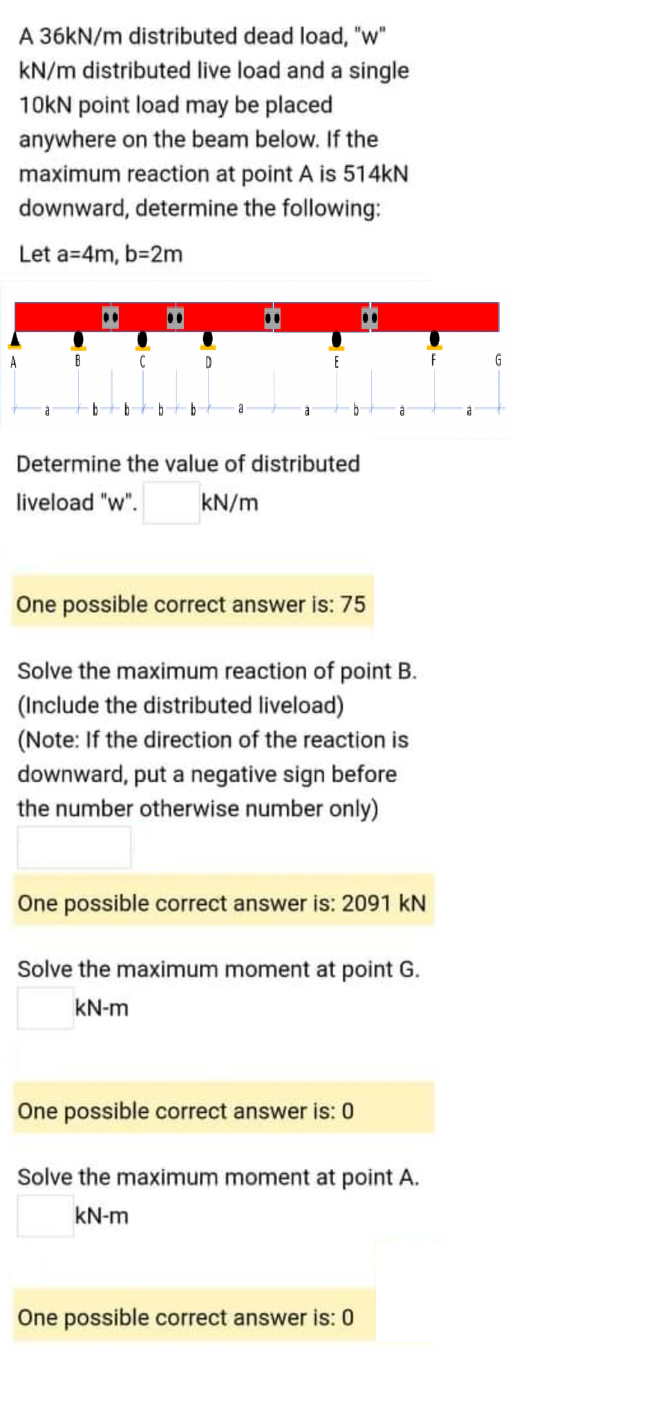 Solved A 36kN/m distributed dead load, "w" kN/m distributed | Chegg.com